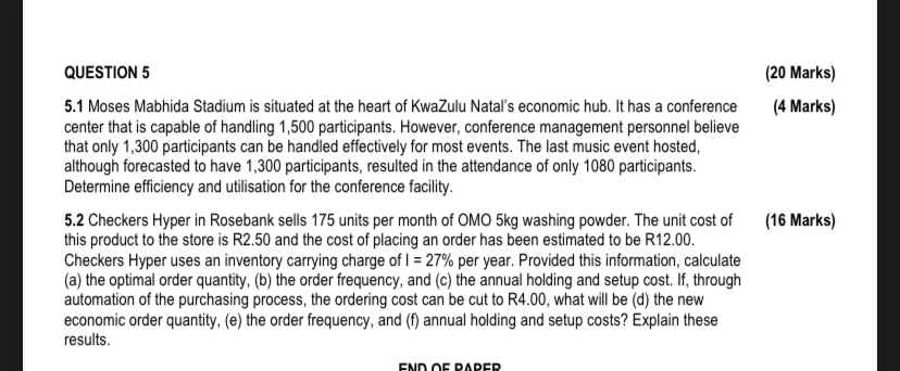 Solved QUESTION 5(20 ﻿Marks)5.1 ﻿Moses Mabhida Stadium is | Chegg.com