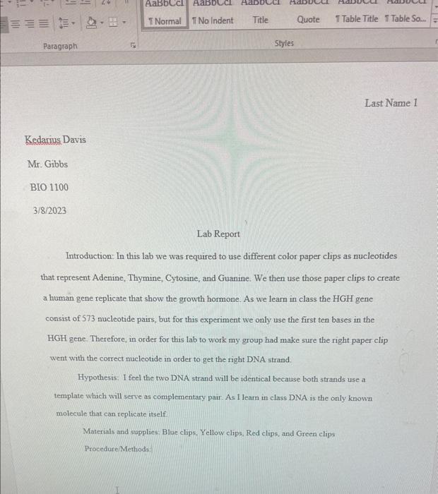 Solved Im writing a lab report for my biology class and im | Chegg.com