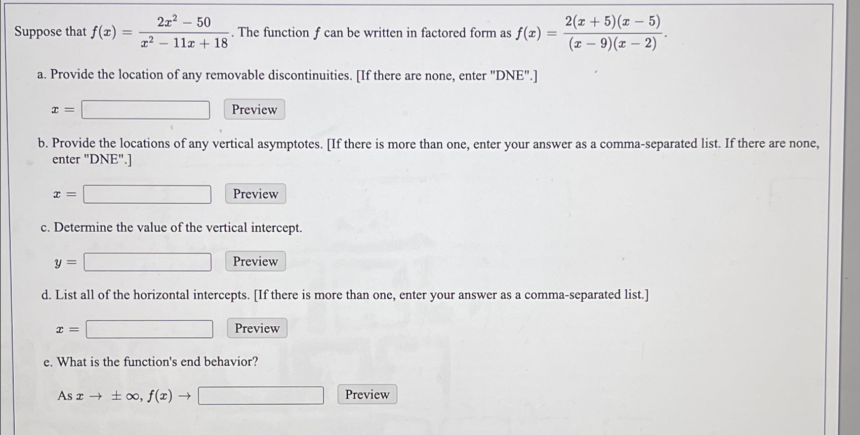 Solved Suppose that f(x)=2x2-50x2-11x+18. ﻿The function f | Chegg.com
