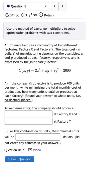 Solved Use the method of Lagrange multipliers to solve | Chegg.com