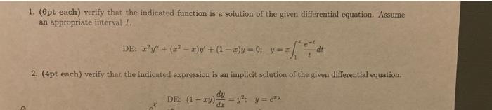 Solved 1. (6pt each) verify that the indicated function is a | Chegg.com