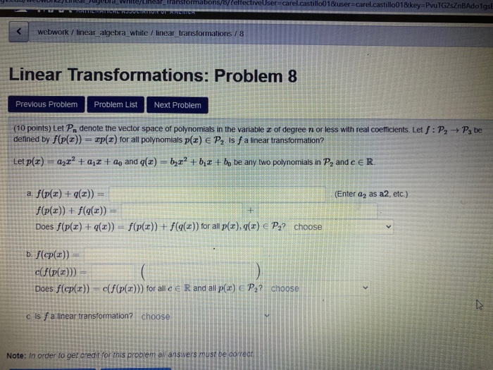 Solved Linear Transformations. Problem 5 Previous Problem | Chegg.com