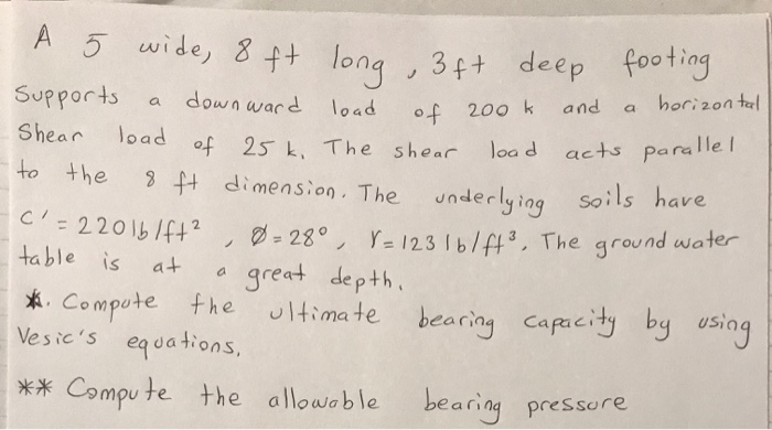 Solved - A 5 wide, & ft long , 3ft deep footing Supports a | Chegg.com