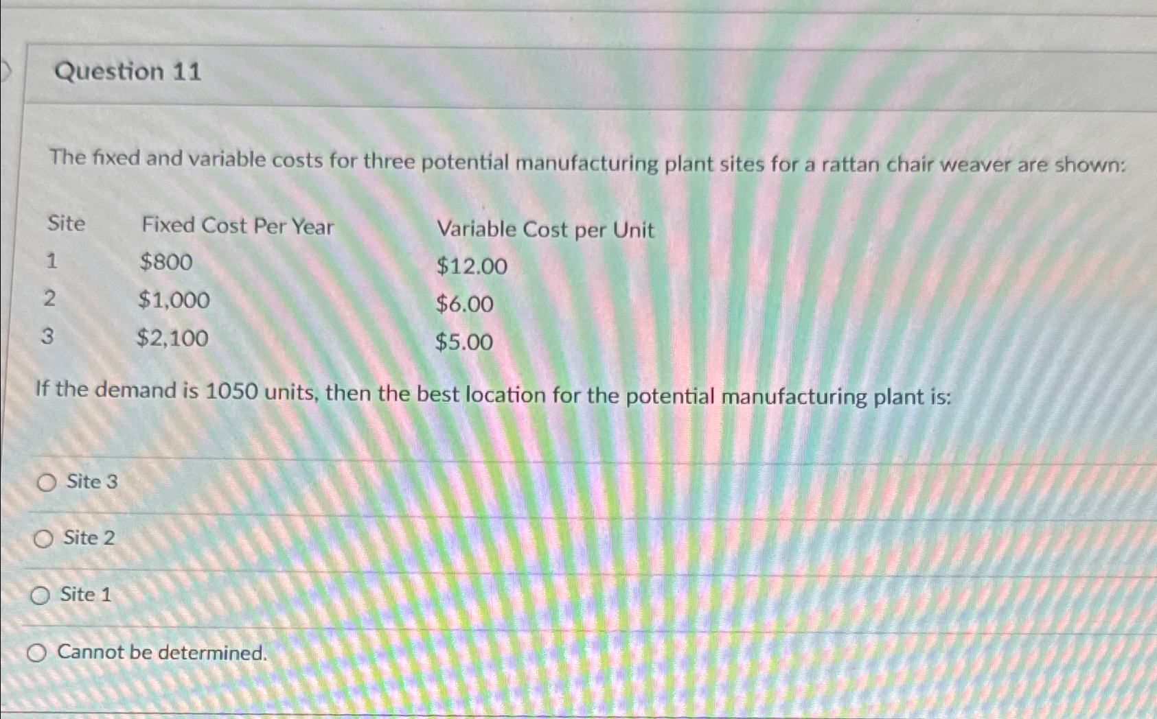 Solved Question 11The fixed and variable costs for three | Chegg.com