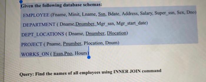 Solved Given the following database schemas: EMPLOYEE | Chegg.com