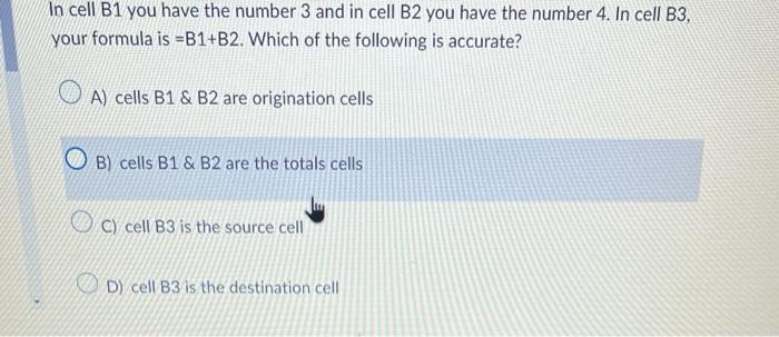 Solved In cell B1 you have the number 3 and in cell B2 you | Chegg.com