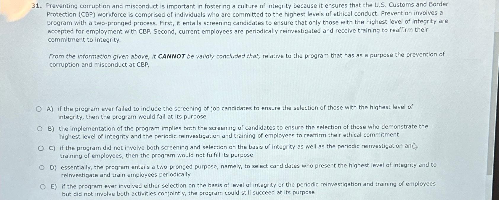 Solved Preventing corruption and misconduct is important in | Chegg.com