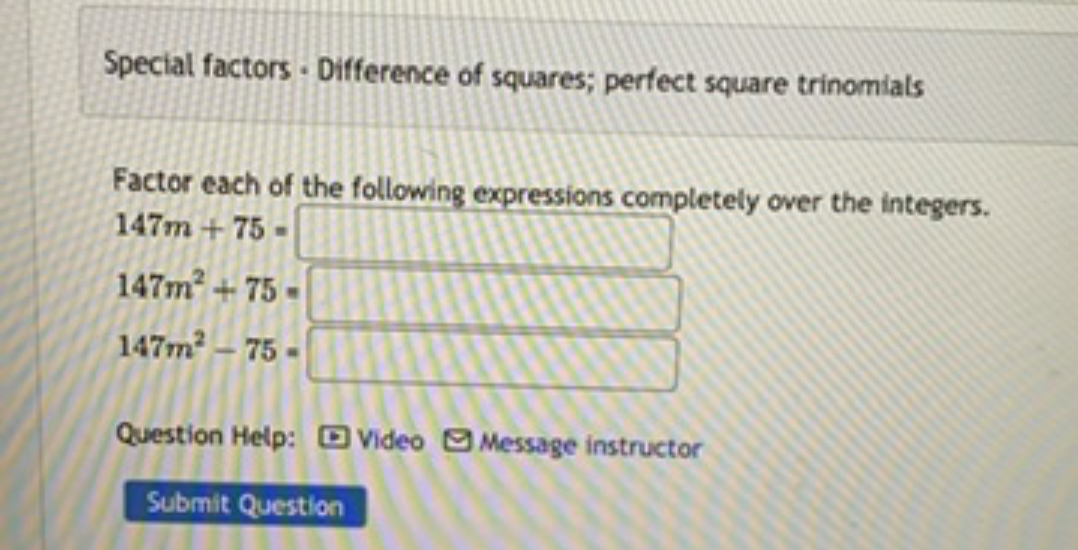 Solved Special factors - ﻿Difference of squares; perfect | Chegg.com