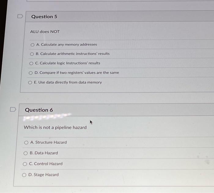 Solved ALU does NOT A. Calculate any memory addresses B. | Chegg.com