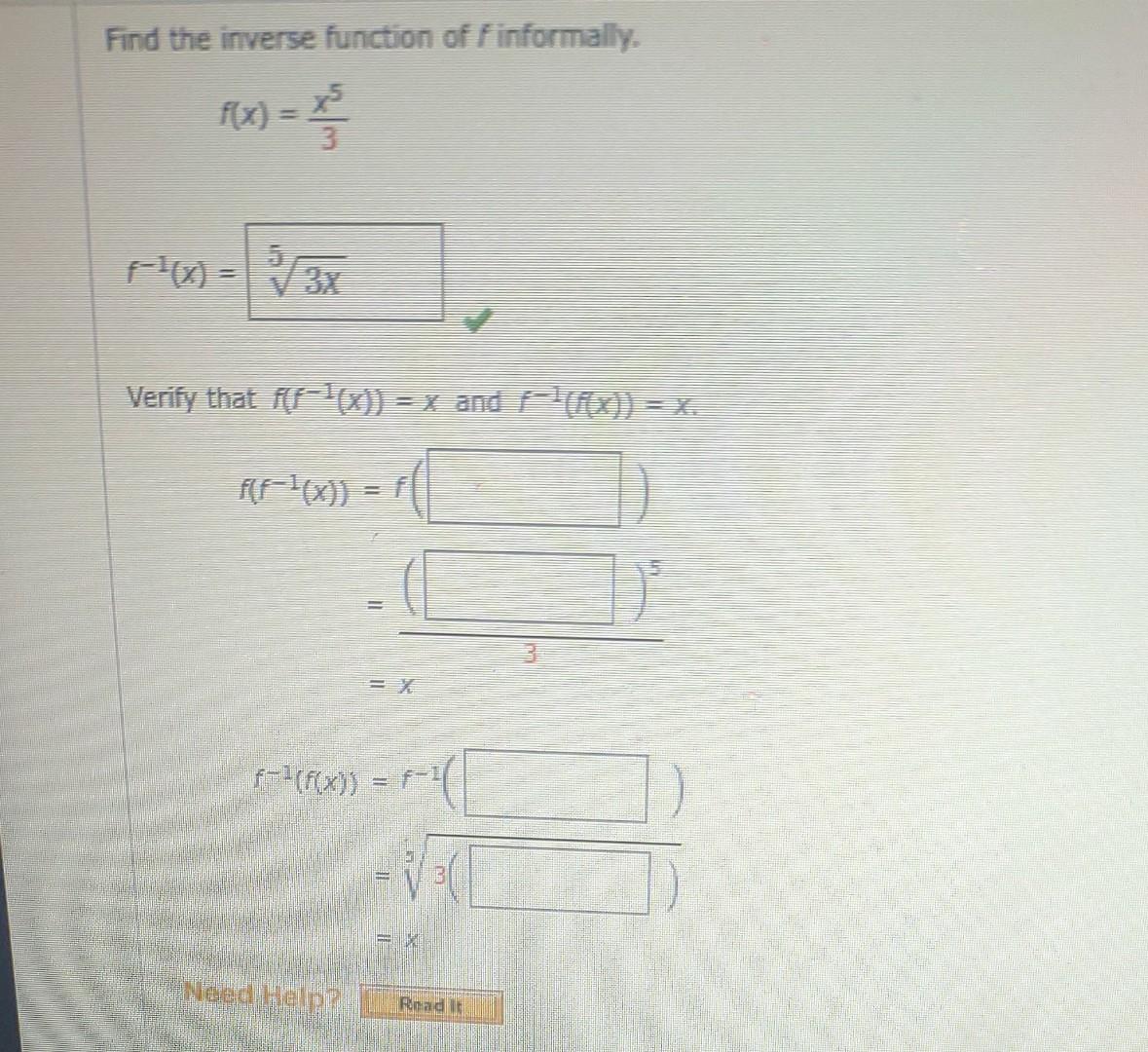 Solved Find the inverse function of f informally. f(x)=3x5 | Chegg.com