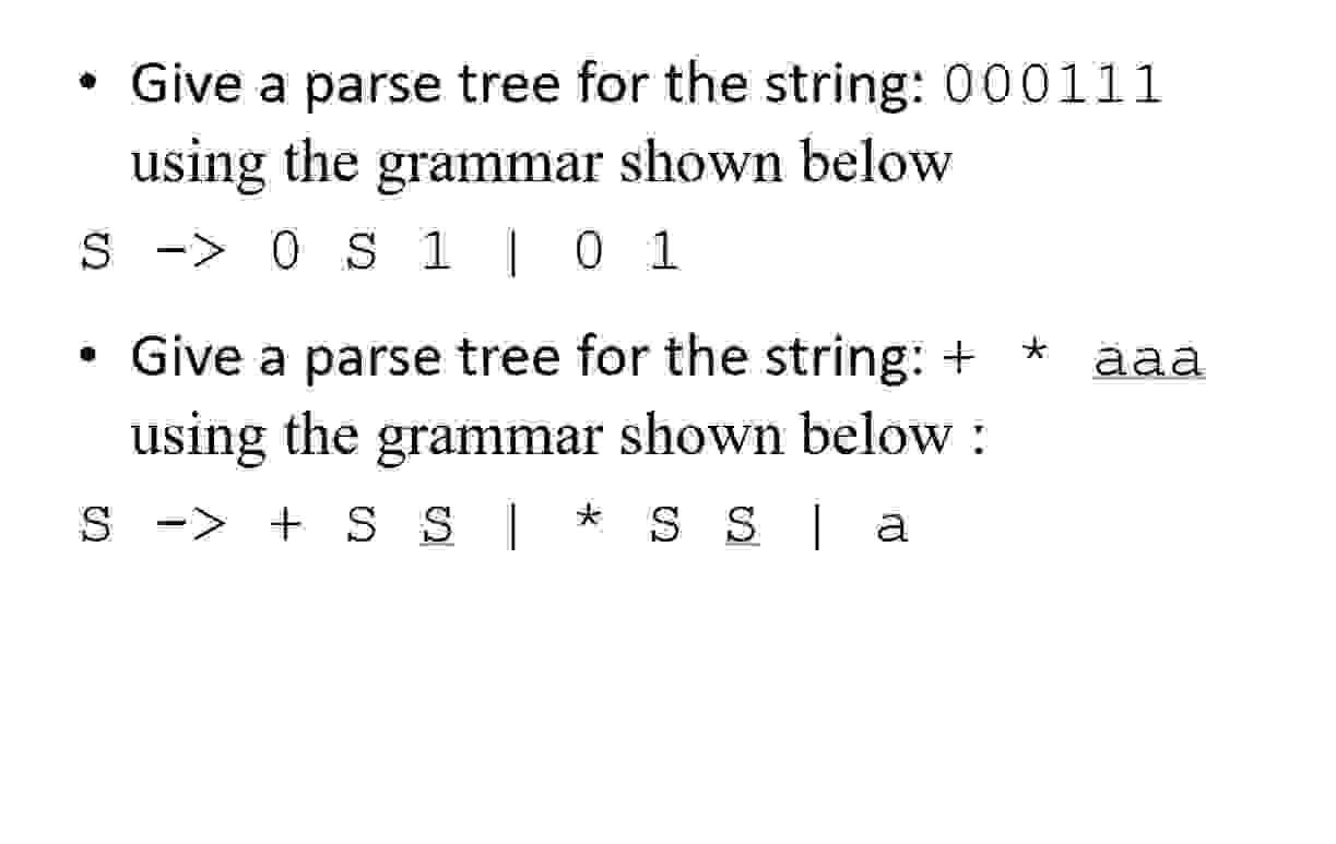 Give a parse tree for the string: 000111using the | Chegg.com