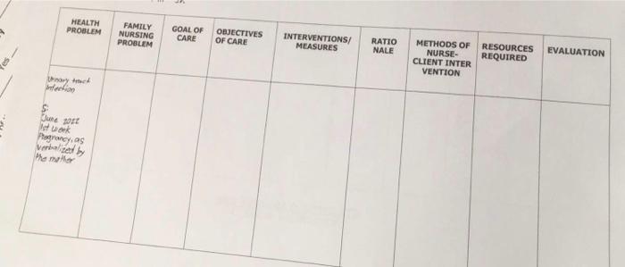 Solved please make sample family nursing care plan for UTI | Chegg.com