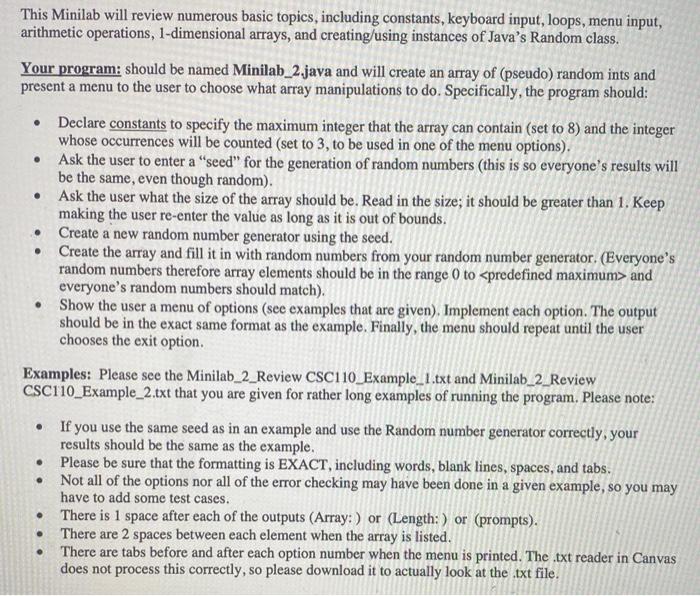 Solved This Minilab will review numerous basic topics, | Chegg.com