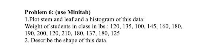 Solved Problem 6: (use Minitab) 1. Plot stem and leaf and a | Chegg.com