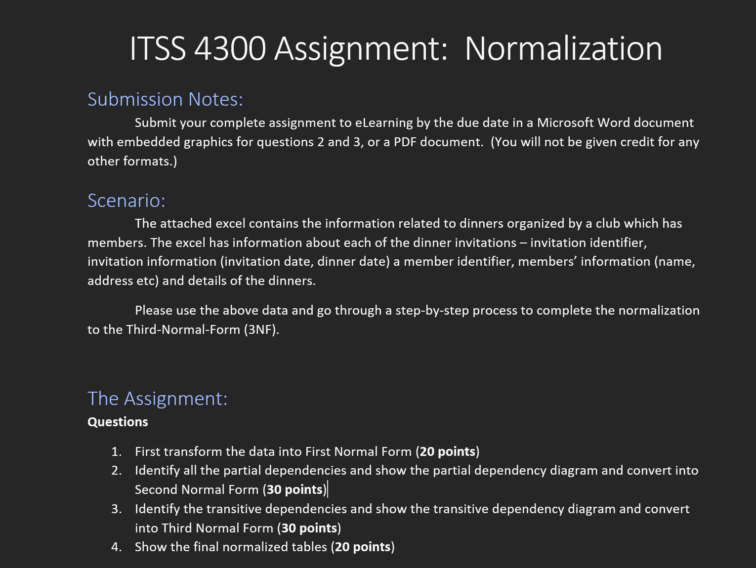 Solved Itss 4300 Assignment Normalization Submission No 