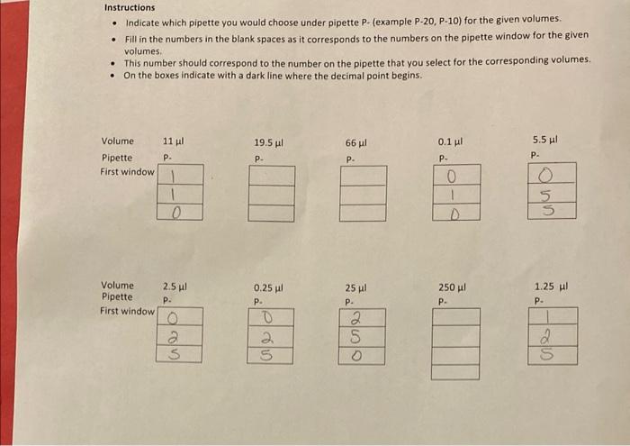 Solved Instructions - Indicate which pipette you would | Chegg.com