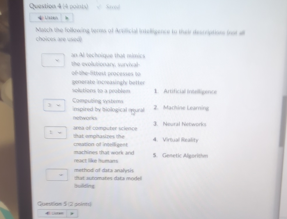 Solved Match the following terms of Artificial Intelligence | Chegg.com
