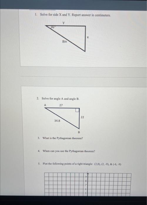Solved 1. Solve for side X and Y. Report answer in | Chegg.com