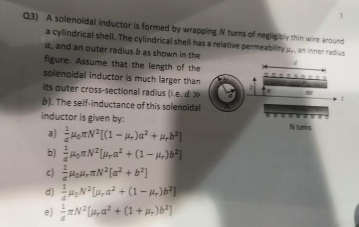 Solved Q3) A solenoidal inductor is formed by wrapping N | Chegg.com