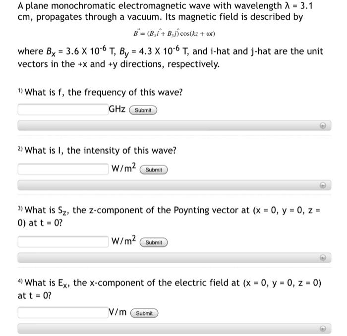 Solved A plane monochromatic electromagnetic wave with | Chegg.com