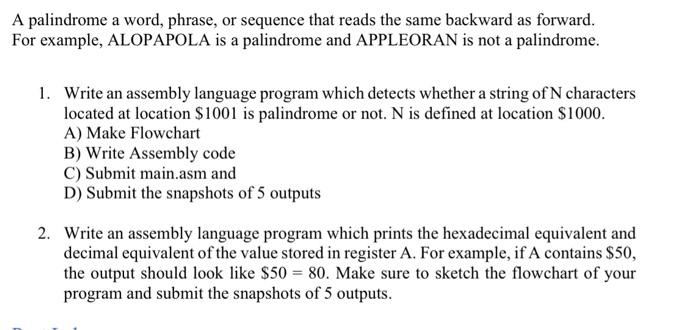 Solved A palindrome a word, phrase, or sequence that reads | Chegg.com