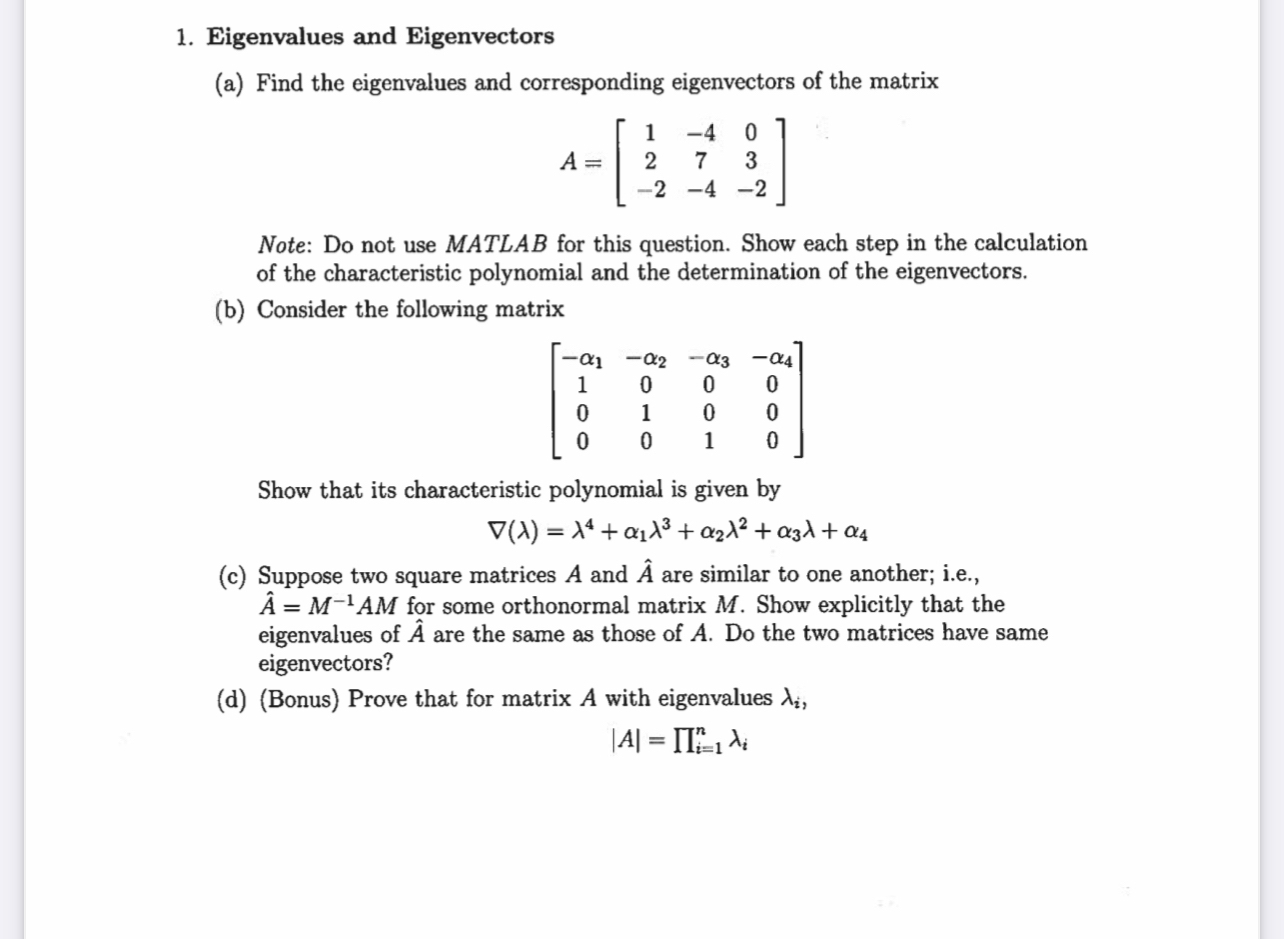 Solved Eigenvalues and Eigenvectors(a) ﻿Find the eigenvalues | Chegg.com