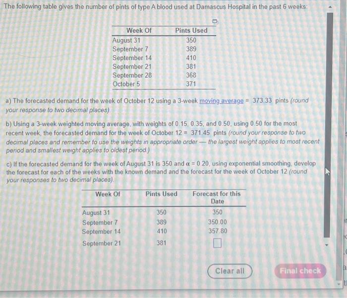Solved The following table gives the number of pints of type | Chegg.com