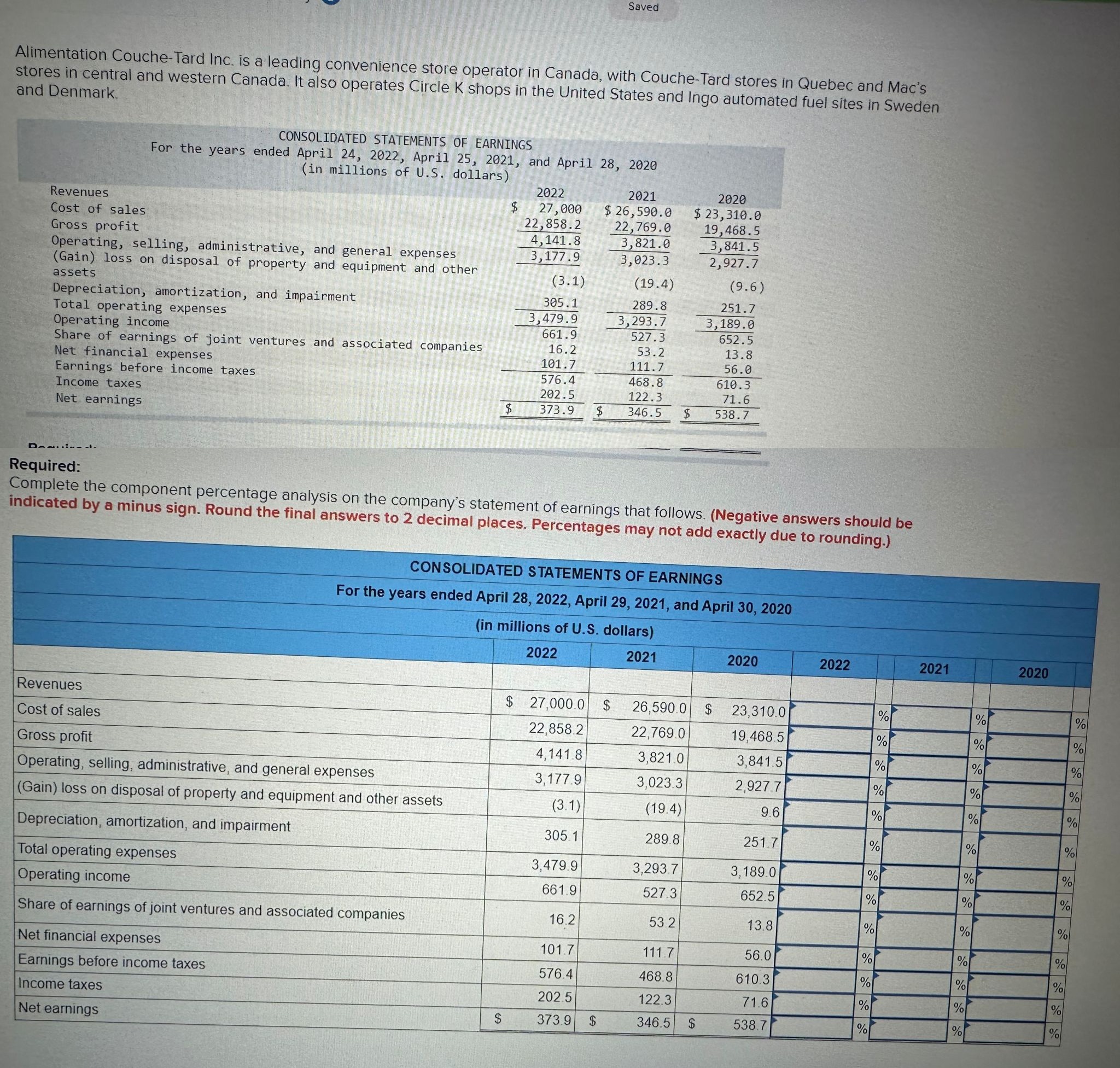 Solved Required:Complete the component percentage analysis | Chegg.com
