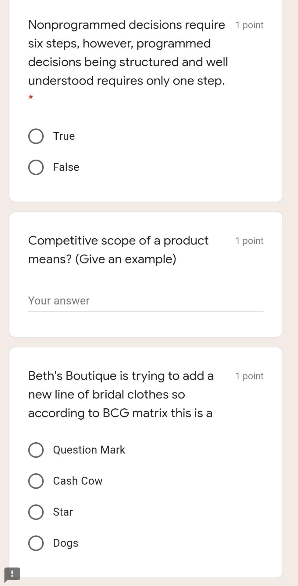 Solved Nonprogrammed decisions require 1 point six steps, | Chegg.com