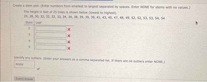 Solved Create a stem plot. (Enter numbers from smallest to | Chegg.com