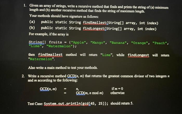 Solved 1. Given an array of strings, write a recursive | Chegg.com