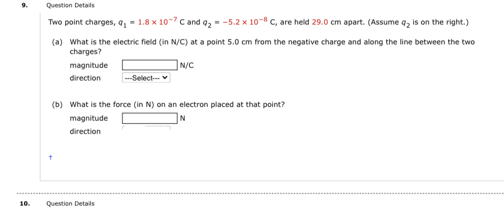 Question DetailsTwo point charges, q1=1.8×10-7C ﻿and | Chegg.com