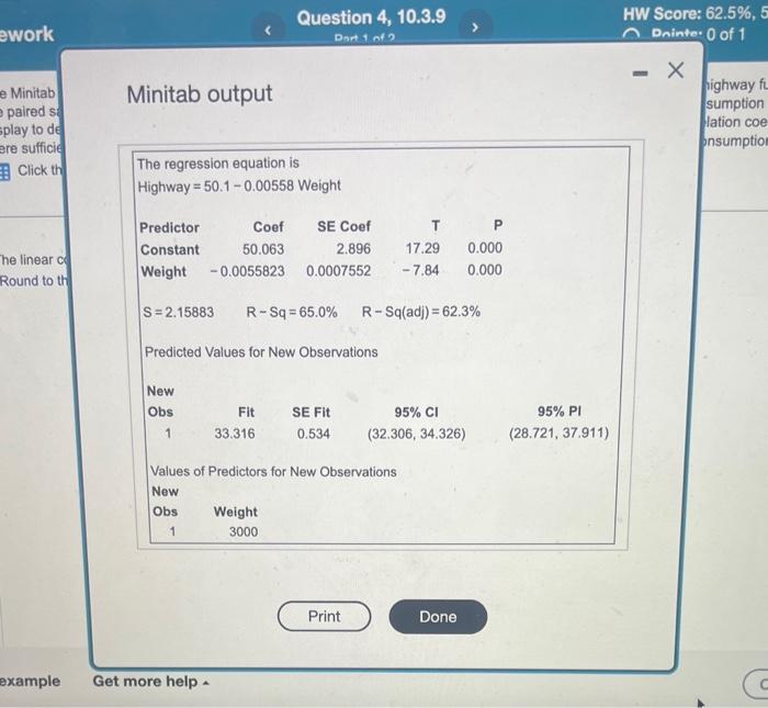 Solved The Minitab output shown below was obtained by using | Chegg.com