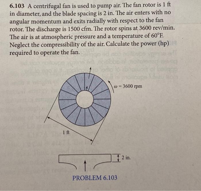 Solved 6.103 A centrifugal fan is used to pump air. The fan | Chegg.com