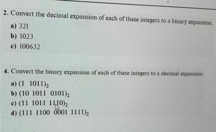 Solved 2. Convert the decimal expansion of each of these | Chegg.com
