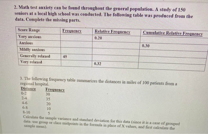 Solved 2. Math test anxiety can be found throughout the | Chegg.com