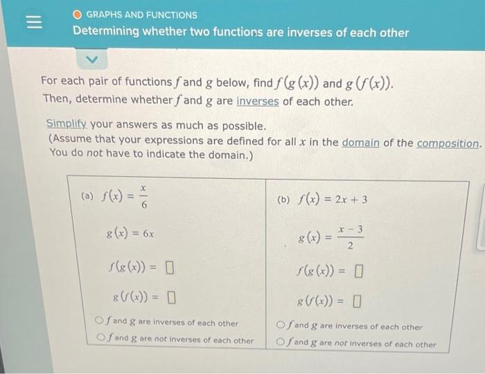 Solved For each pair of functions f and g below, find | Chegg.com