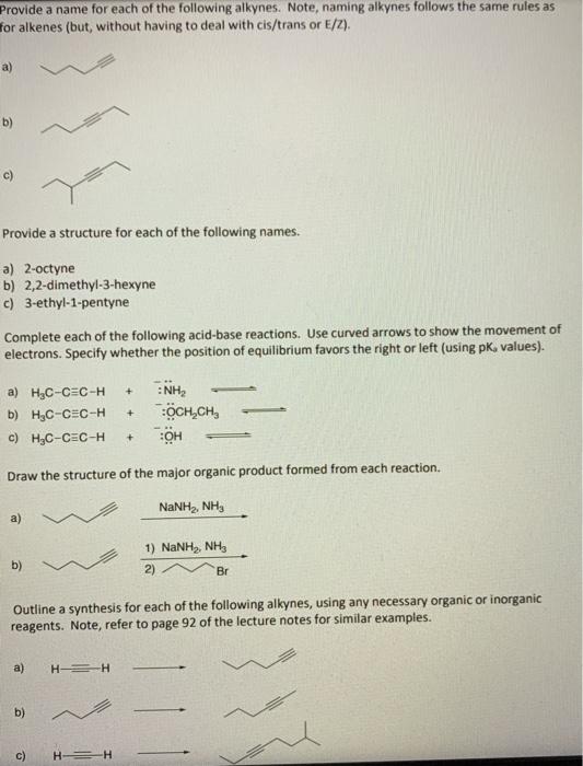 Solved Provide a name for each of the following alkynes. | Chegg.com