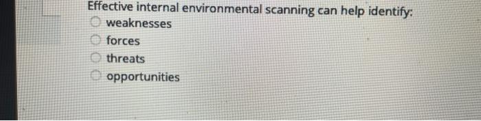 Solved Effective internal environmental scanning can help | Chegg.com