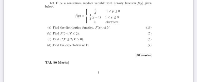 Solved Let Y ﻿be A Continuous Random Variable With Density 1771
