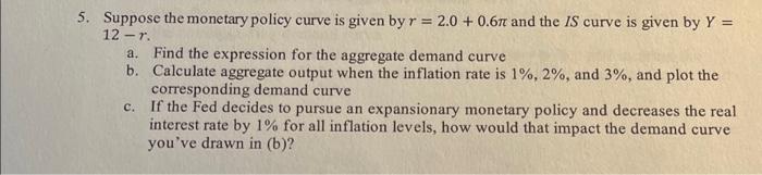 Solved 5. Suppose the monetary policy curve is given by | Chegg.com