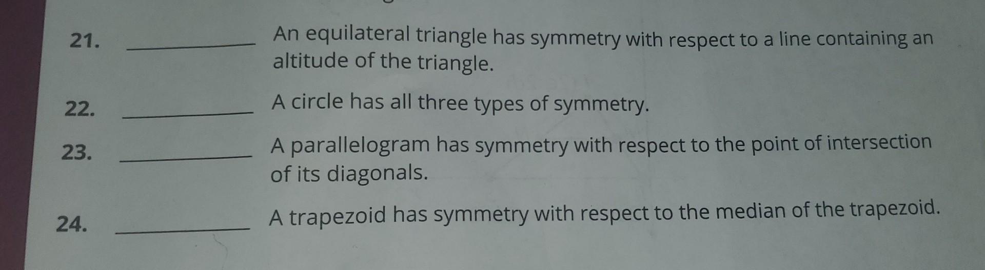 Solved 21. An equilateral triangle has symmetry with respect | Chegg.com
