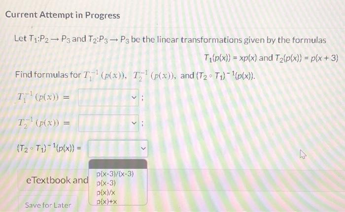 Current Attempt in Progress Let T1:P2→P3 and T2:P3→P3 | Chegg.com