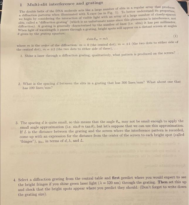 Solved 1 Multi-slit interference and gratings The double | Chegg.com