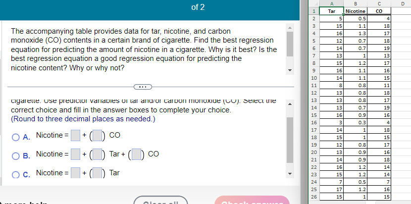 Solved of 2The accompanying table provides data for tar, | Chegg.com
