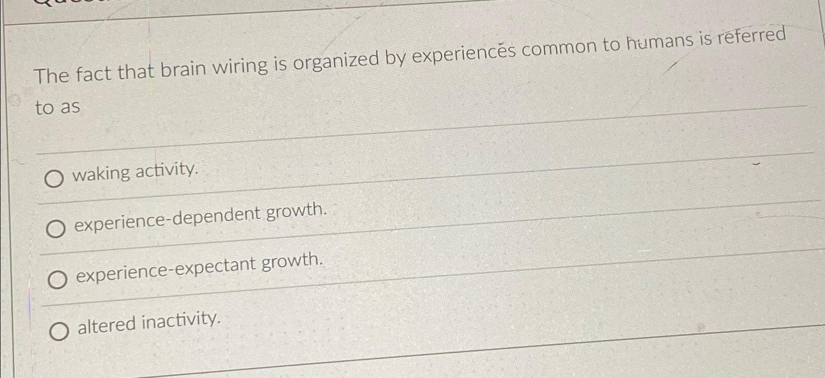 Solved The fact that brain wiring is organized by | Chegg.com