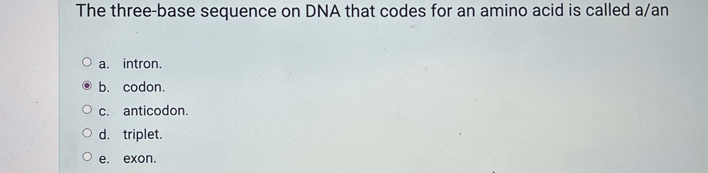 Solved The three-base sequence on DNA that codes for an | Chegg.com
