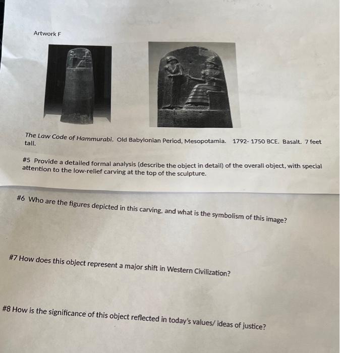 Artwork F The Law Code of Hammurabi. Old Babylonian | Chegg.com