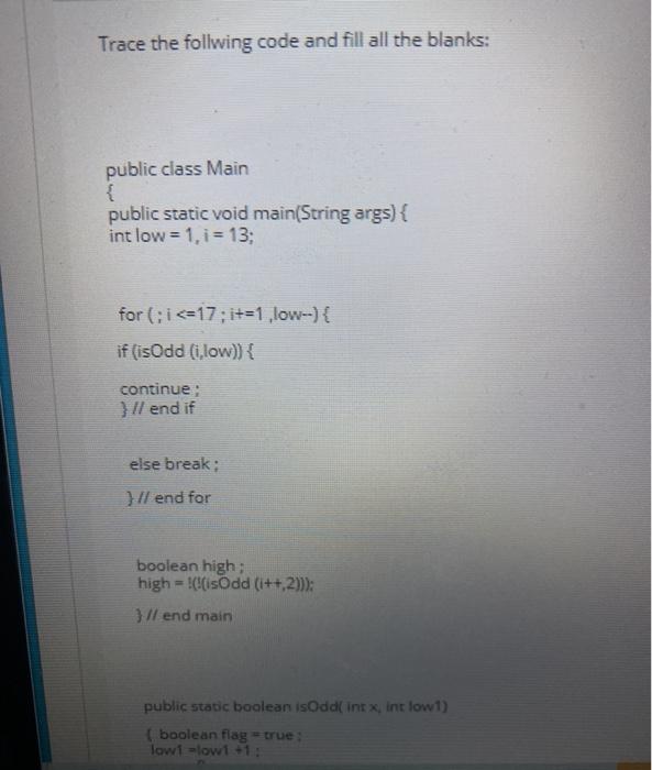 Solved Trace The Follwing Code And Fill All The Blanks 