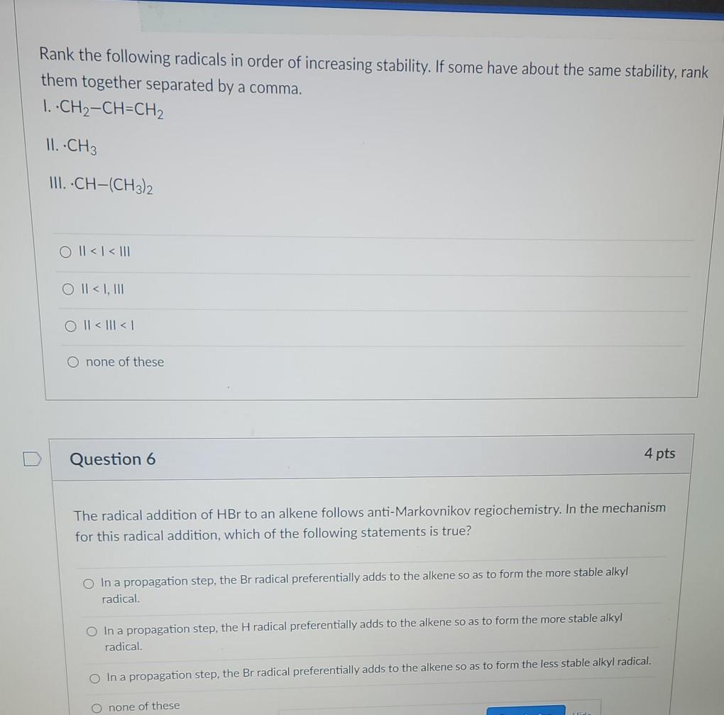Solved Rank the following radicals in order of increasing | Chegg.com